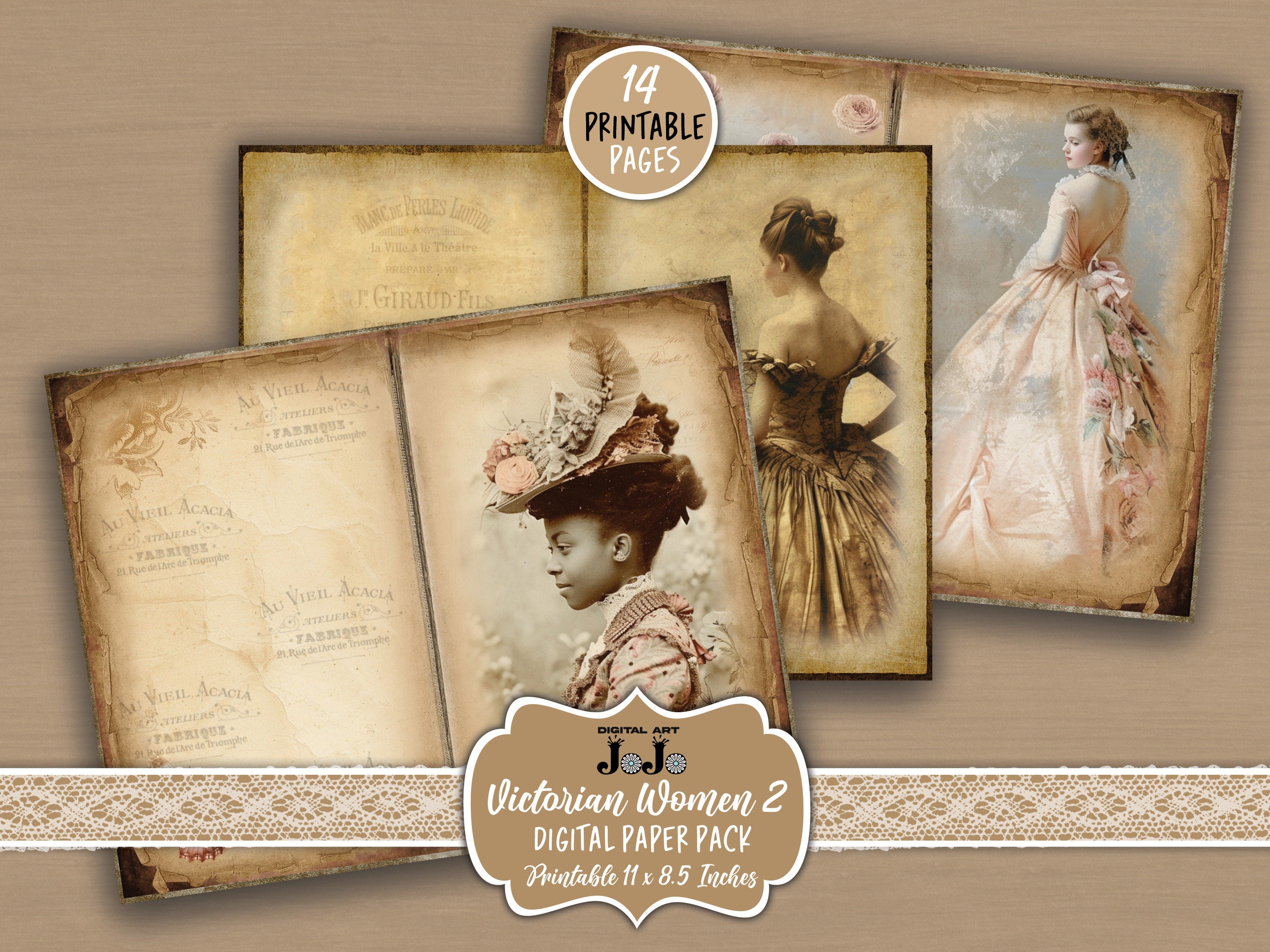 Victorian Woman Junk Journal Pages, Vintage Digital Papers Pack ...