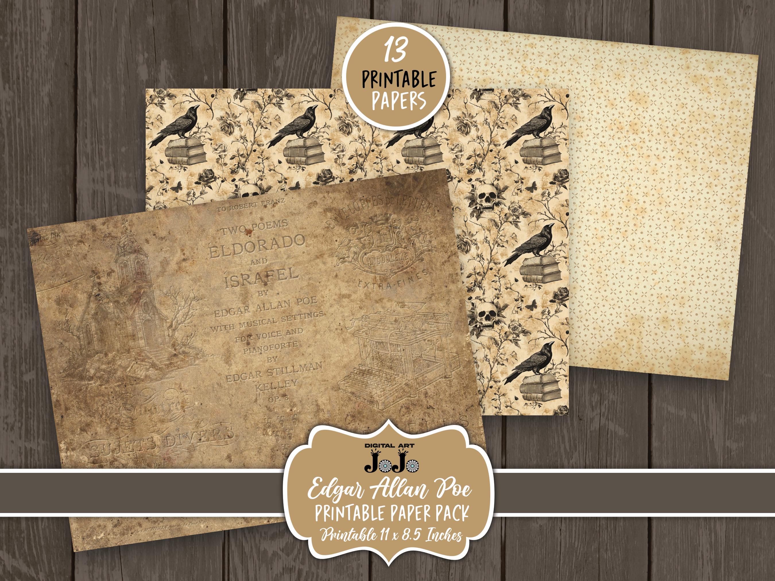 Edgar Allan Poe Junk Journal Papers, Vintage Gothic Pages, Printable ...