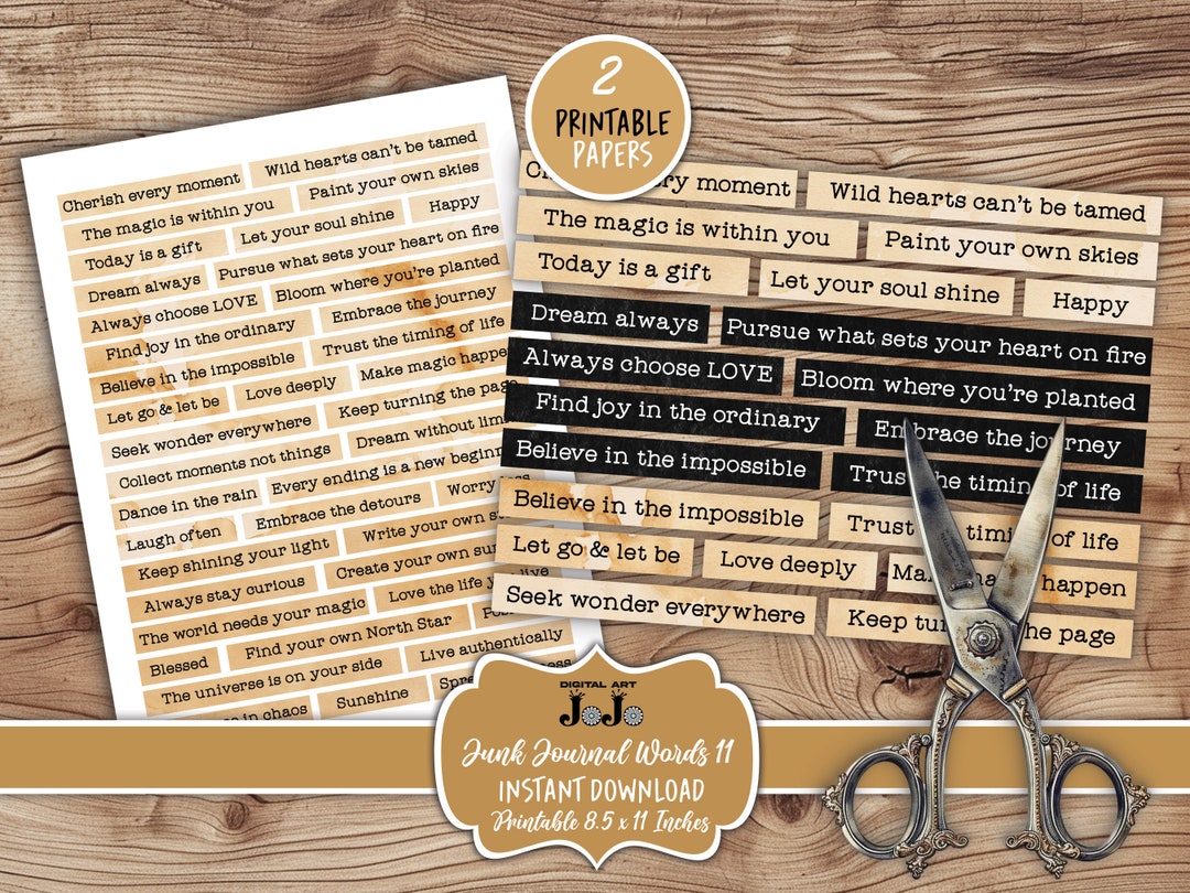 Junk Journal Words, Positive Printable Word Labels, Scrapbook Digital ...