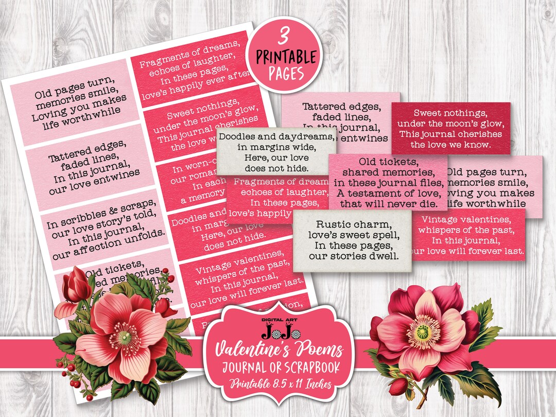 Valentine's Day Junk Journal Words, Love Printable Word Labels, Pink ...