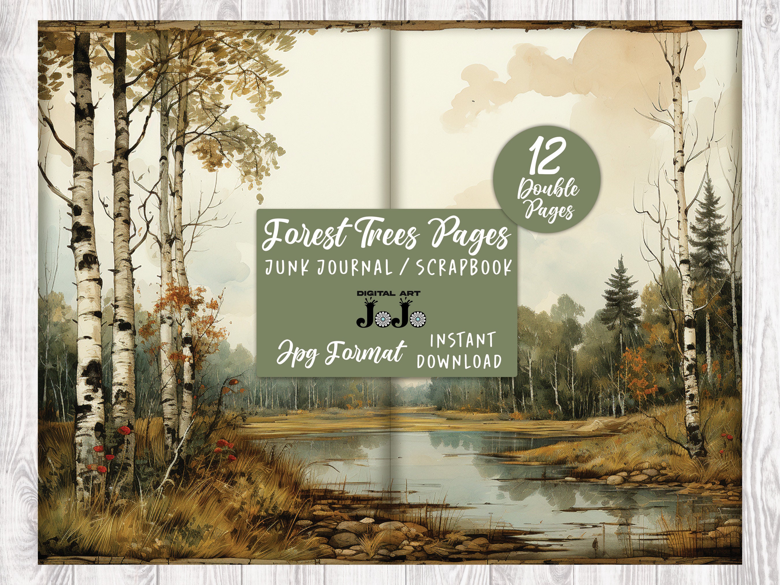 Vintage Forest Junk Journal Printable Papers, Vintage Trees Collage ...