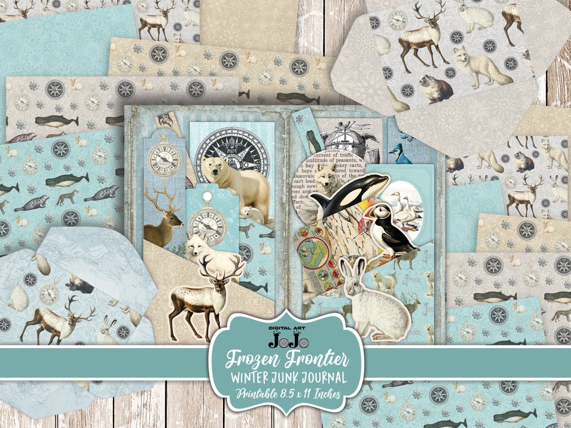 Winter Junk Journal Kit, Arctic Animals, Digital Printable Pages ...