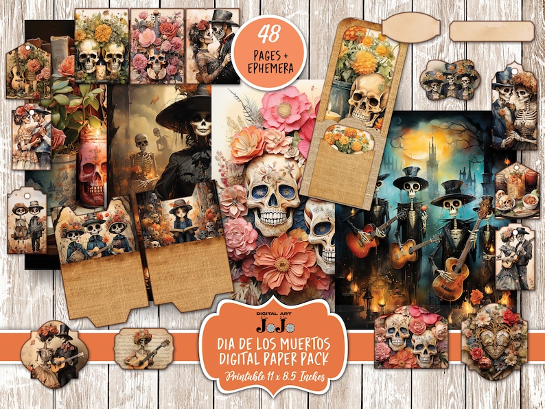 Dia De Los Muertos Junk Journal Paper, Printable Background, Scrapbook ...