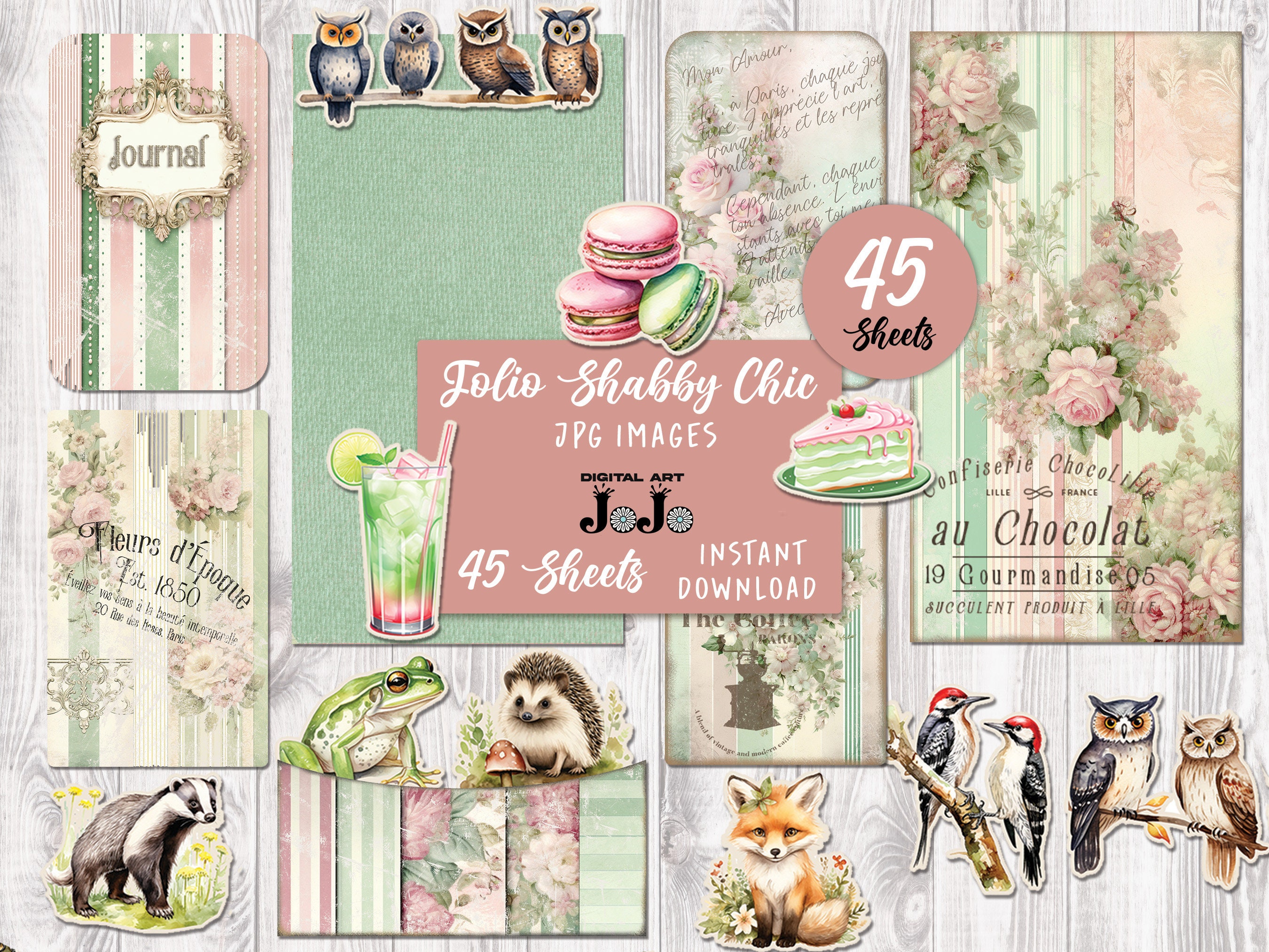 Digital Junk Journal Folio Printable Kit Shabby Chic Papers - Etsy