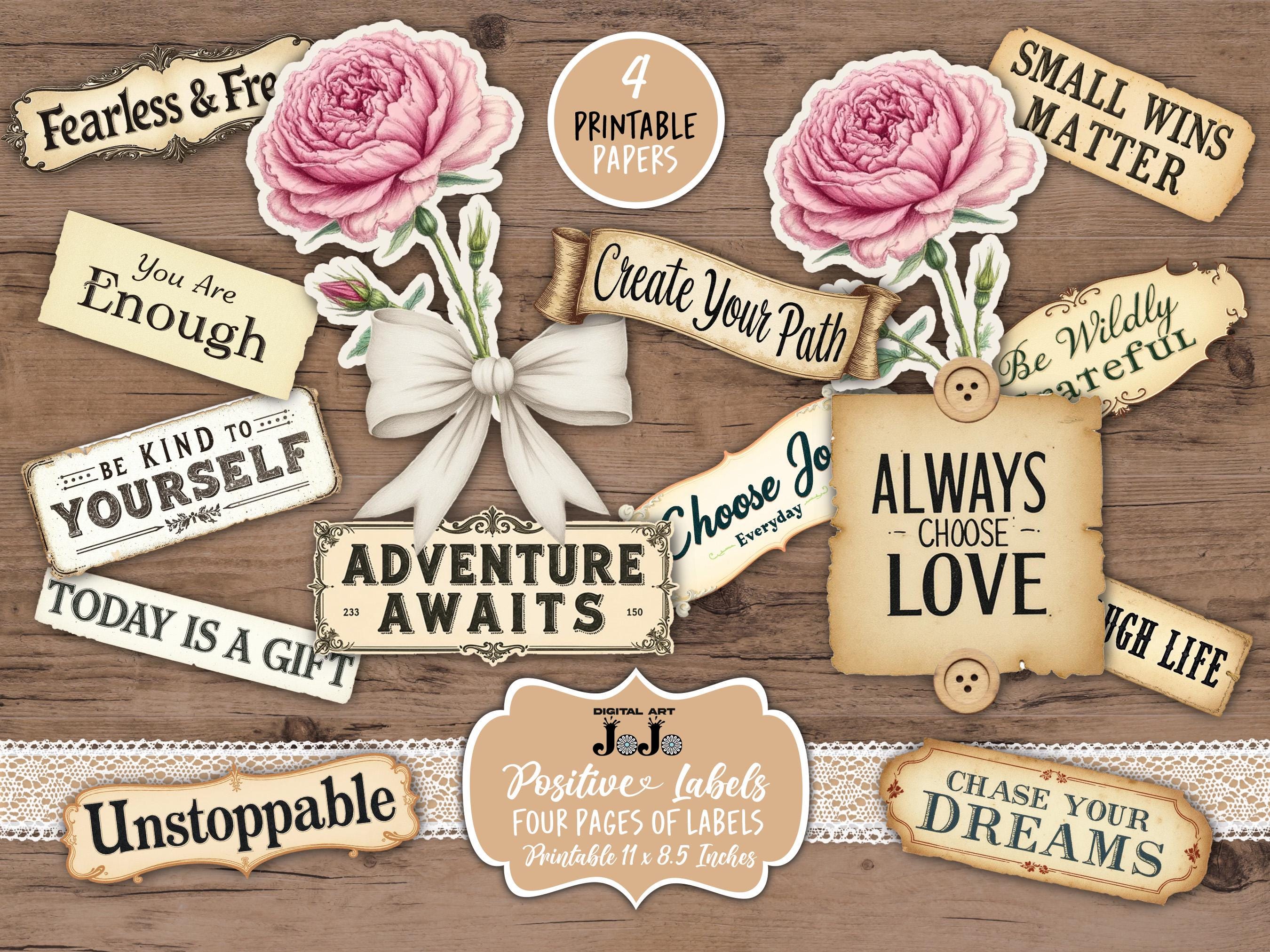 Positive Inspiration Word Labels Printable, Grungy Vintage Text ...