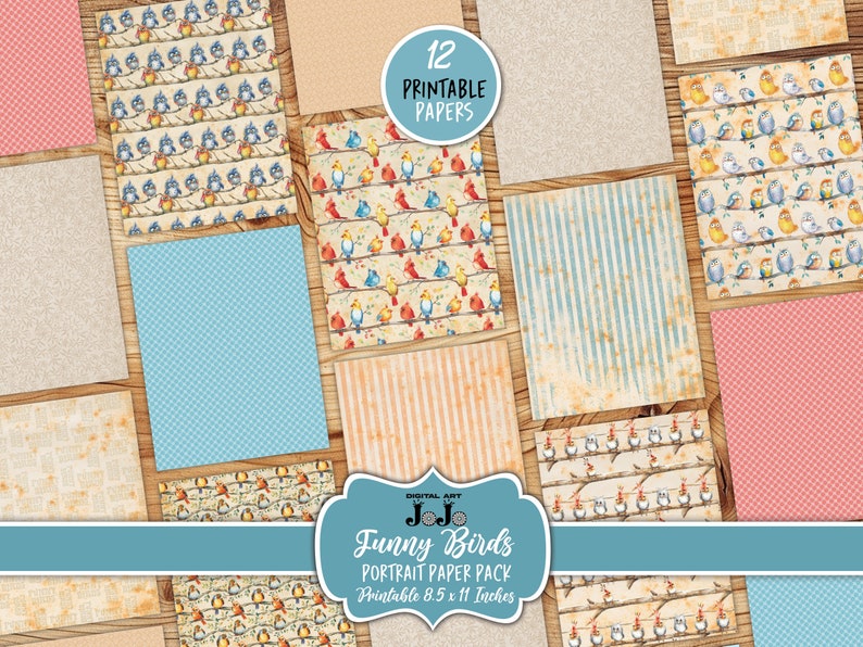Funny Birds Printable, Junk Journal Papers, Whimsical Scrapbook Sheets ...