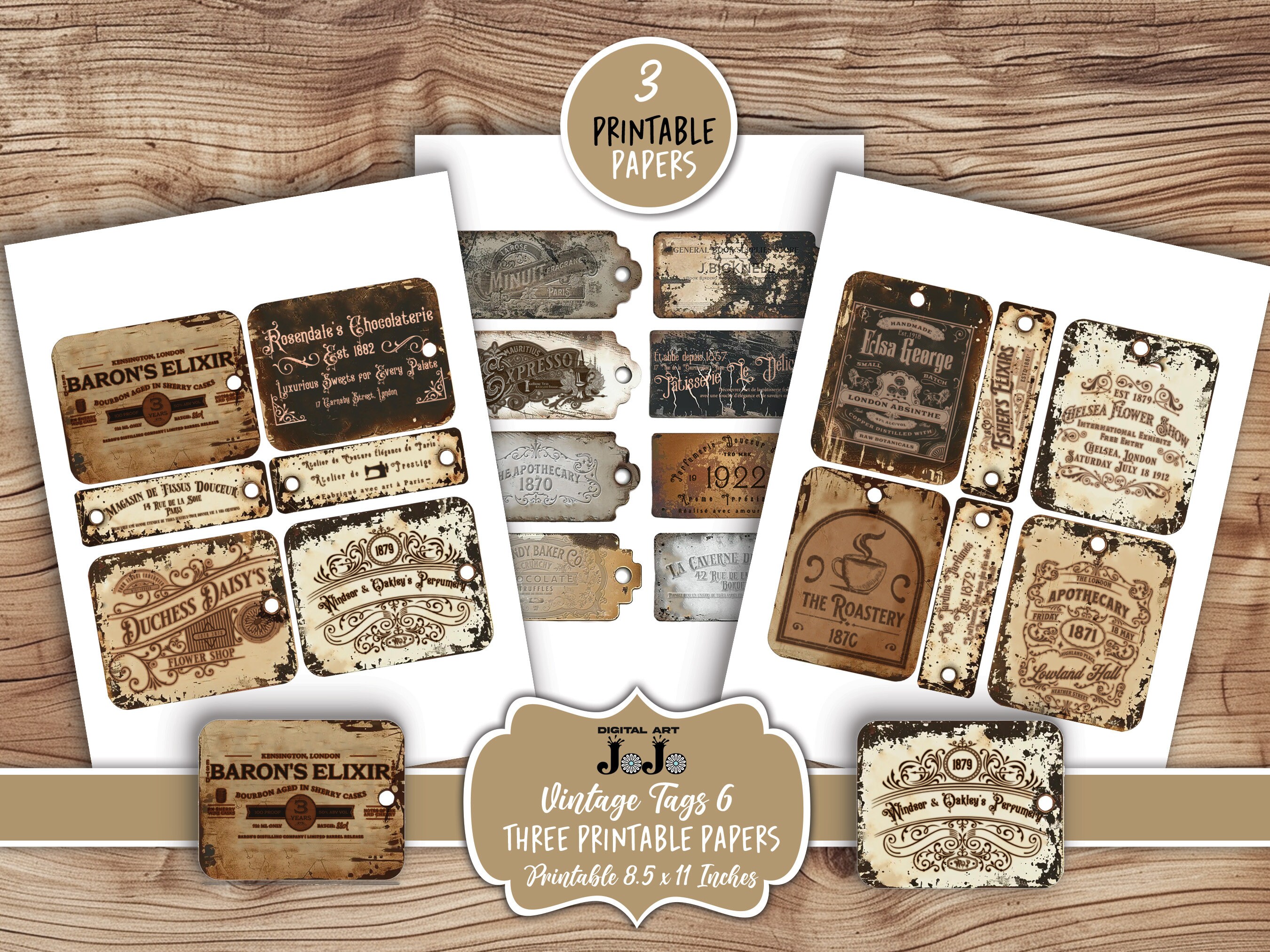 Junk Journal Vintage Tags, Distressed Scrapbook Labels, Printable ...