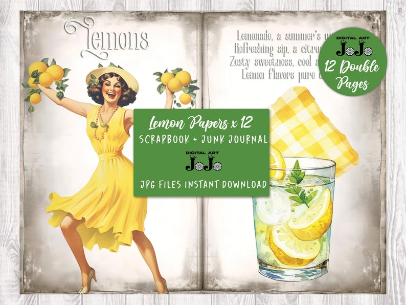 Citrus Lemons Junk Journal Printable Papers, Vintage Lemonade Collage ...