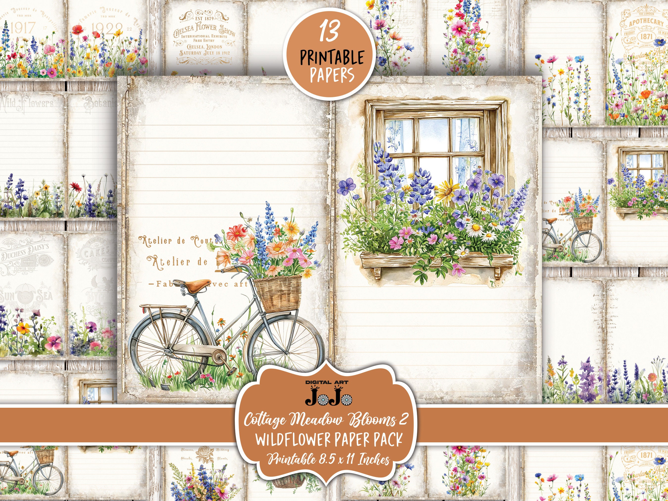 Wildflowers Junk Journal Printable Papers, Vintage Floral Pages, Boho ...