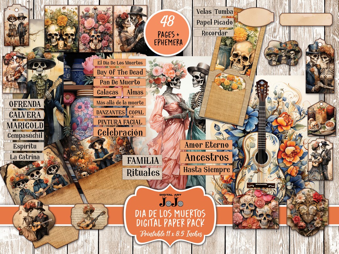 Dia De Los Muertos Junk Journal Paper, Printable Background, Scrapbook ...