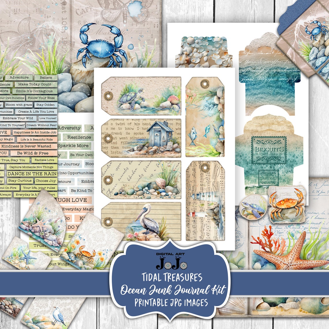 Ocean Junk Journal Kit, Digital Summer Beach Papers, Seaside Pages ...