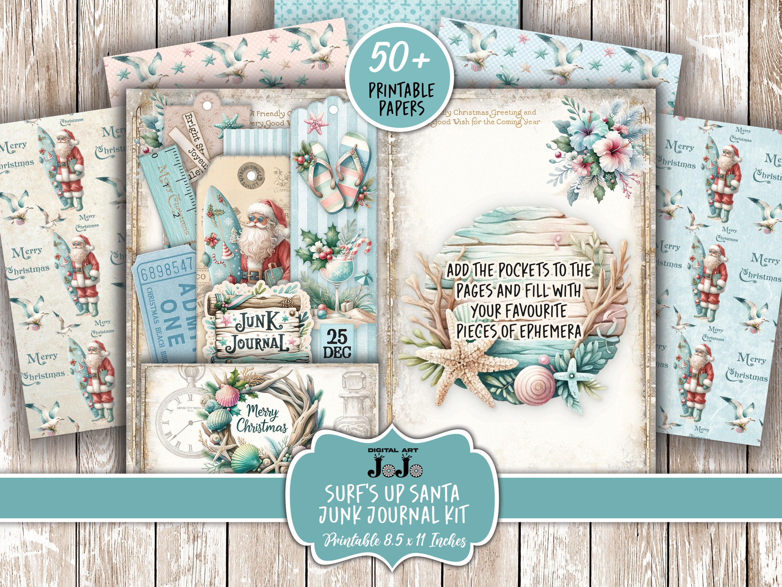 Christmas Beach Junk Journal Kit, Tropical Festive Ephemera Bundle ...