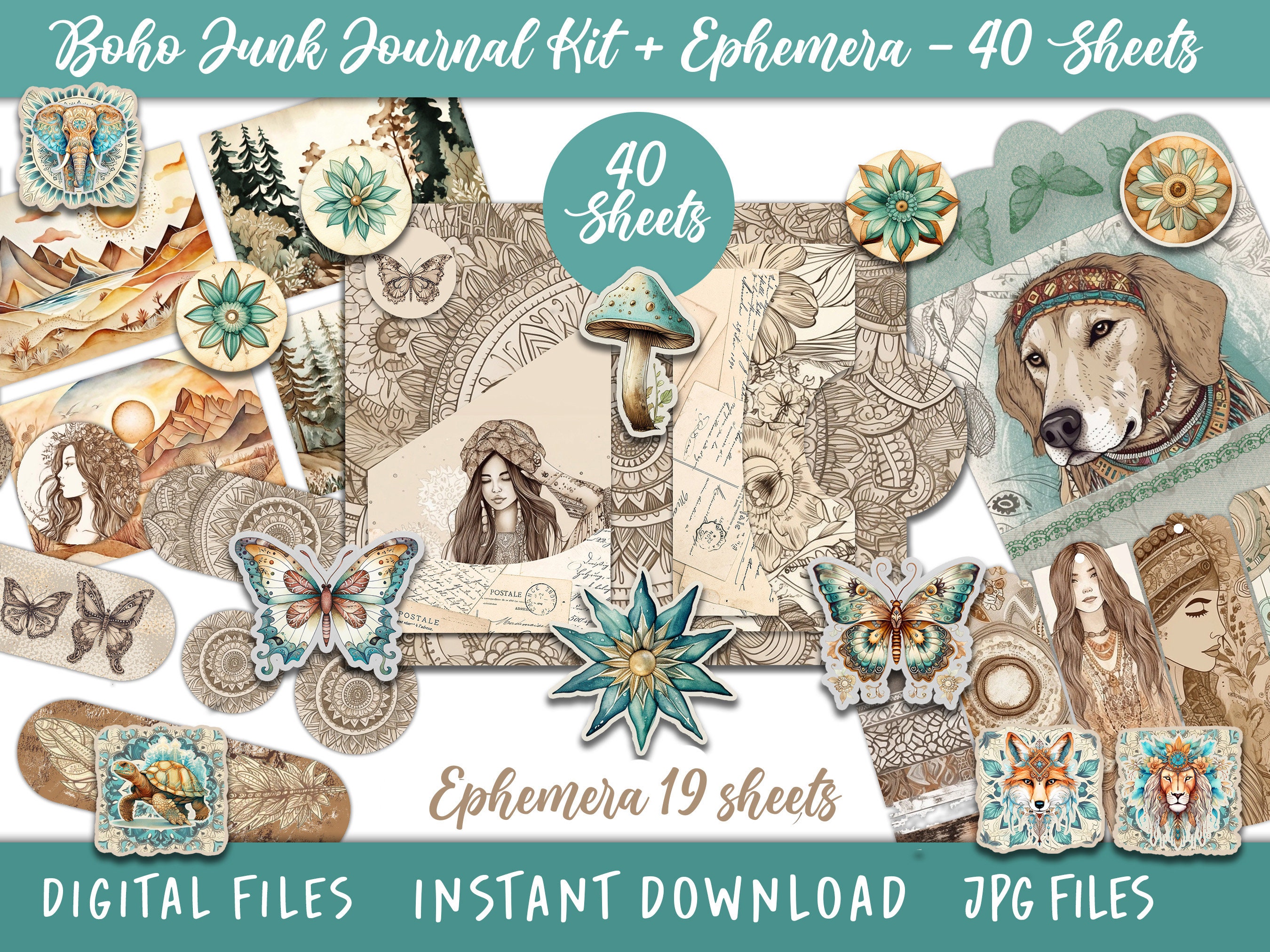 Boho Junk Journal Kits Digital Download Bohemian Printable Papers ...