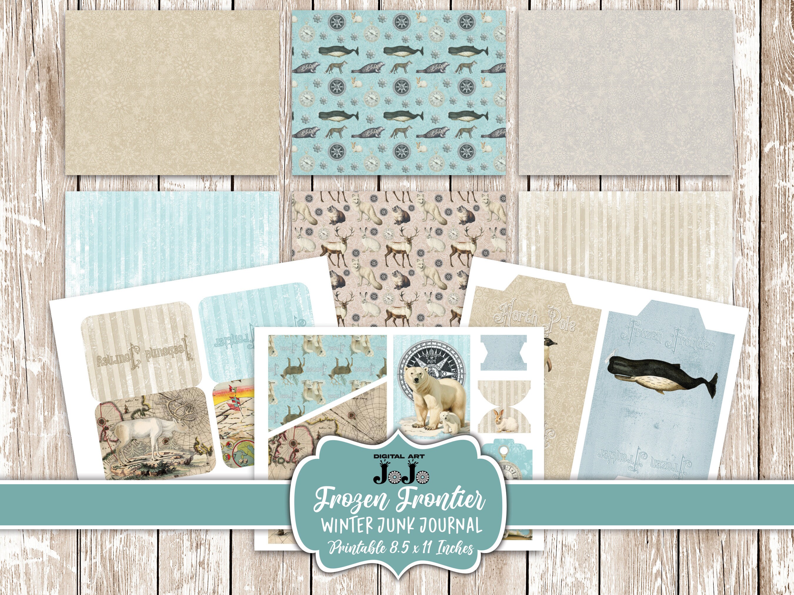 Winter Junk Journal Kit, Arctic Animals, Digital Printable Pages ...