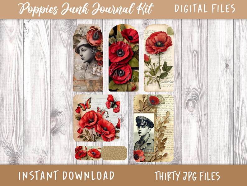 Poppies Junk Journal Craft Kit Printable Pages Red Poppy - Etsy