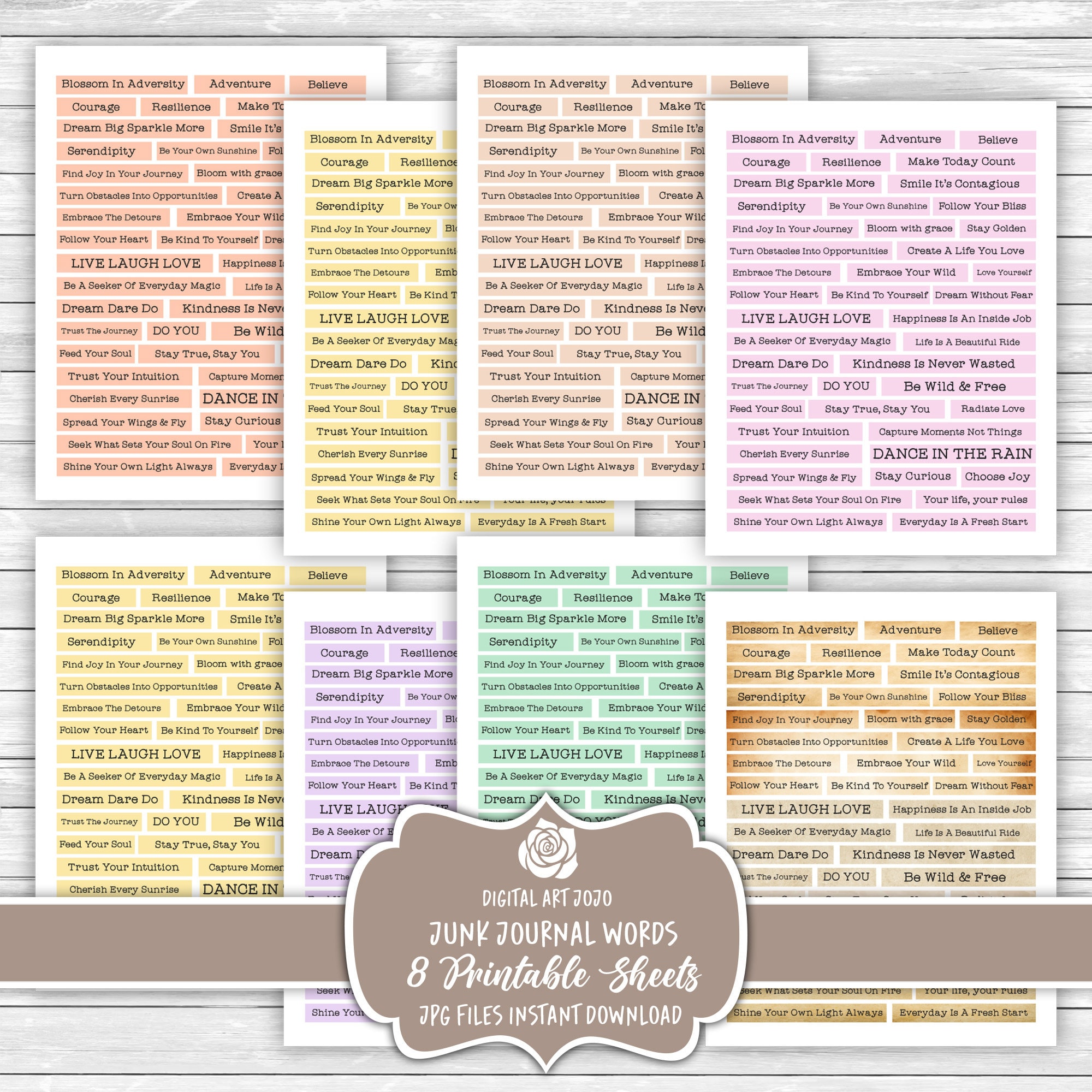 Junk Journal Word Labels, Scrapbook Printable Digital Quotes, Collage ...