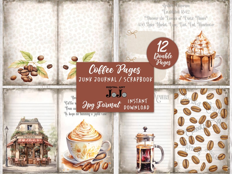 Coffee Junk Journal Printable Papers, Vintage Coffee Collage Sheets ...