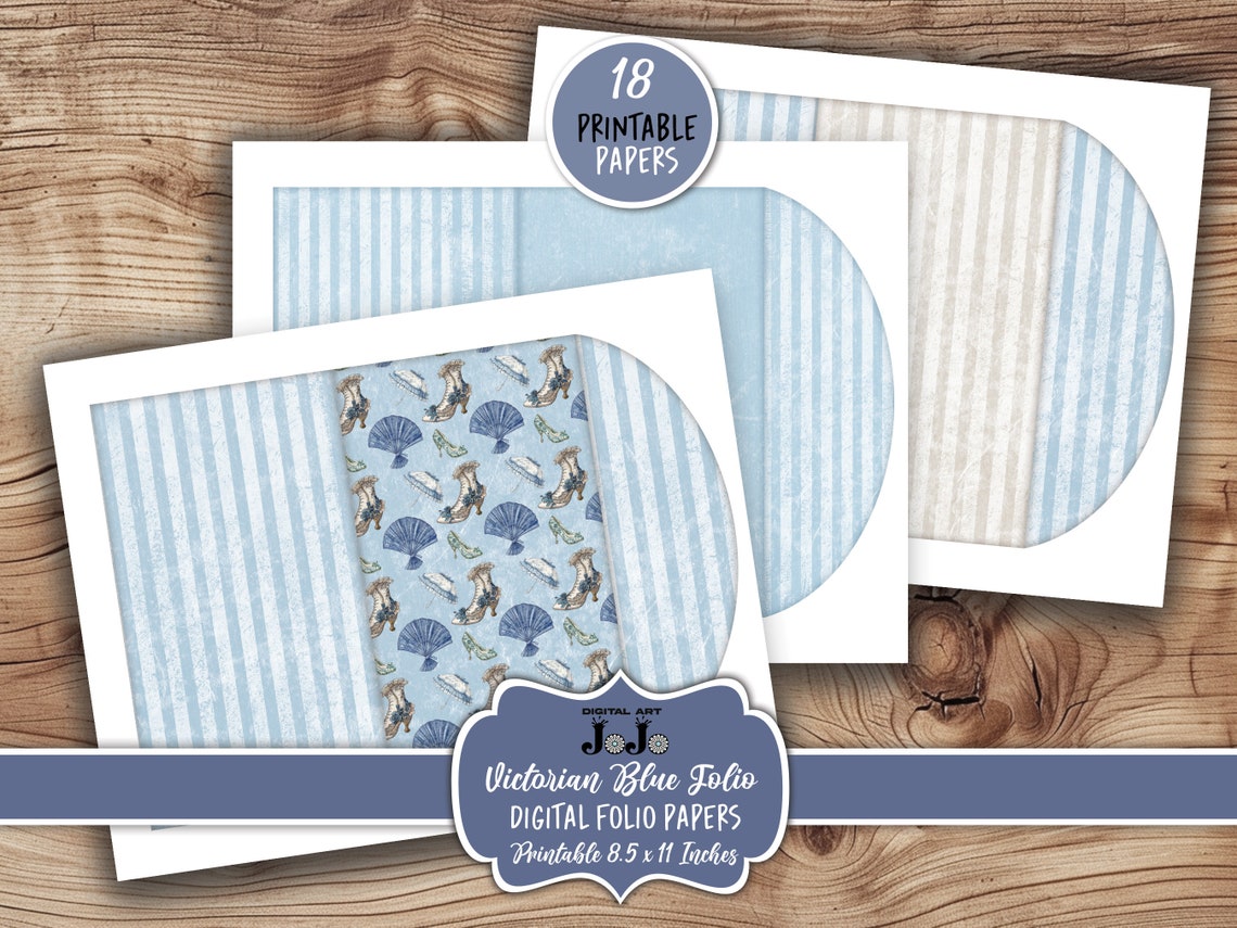 Victorian Junk Journal Folio Printables, Scrapbook Blue Digital Wallet ...