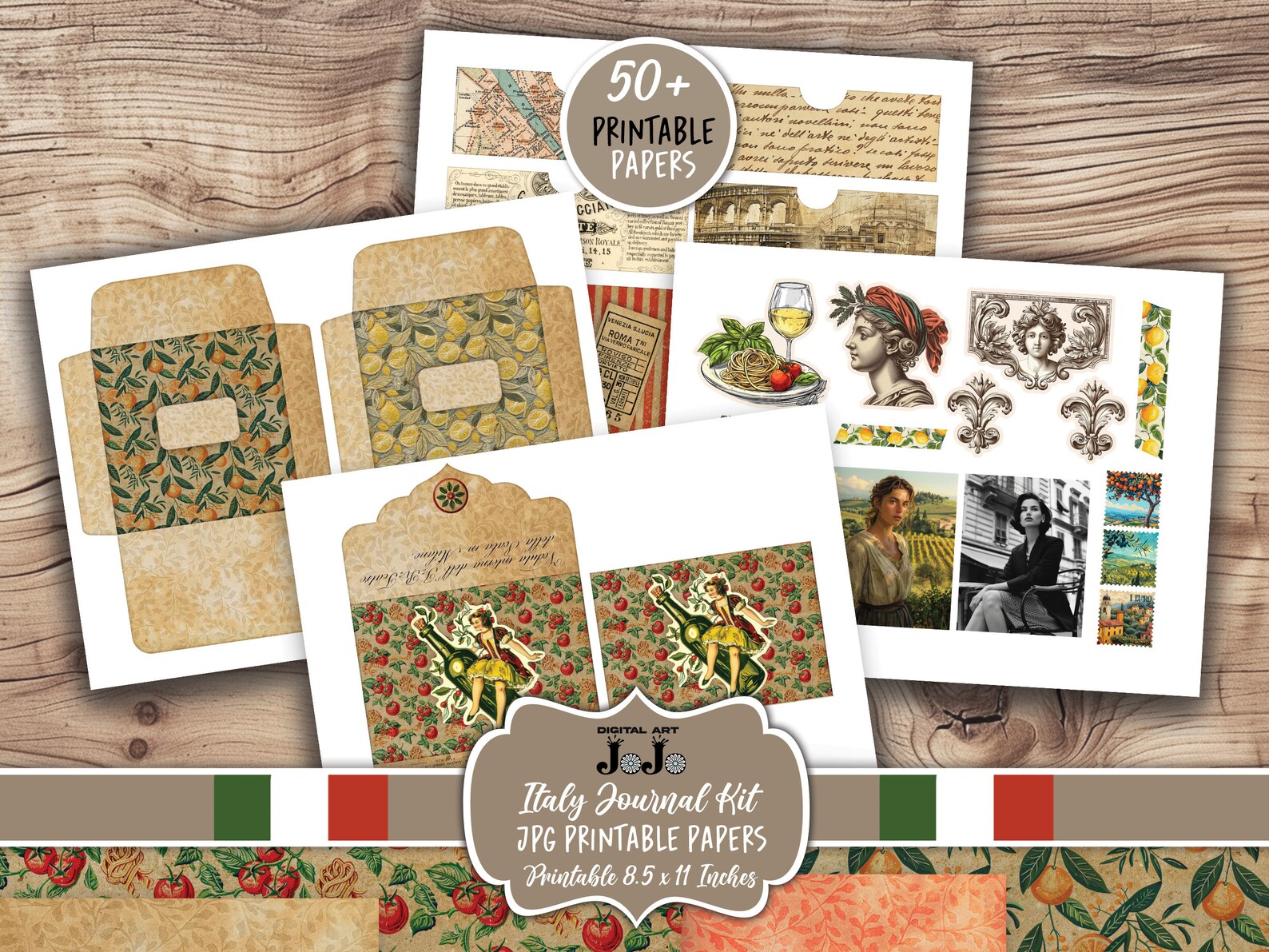 Printable Italy Junk Journal Kit, Digital Italian Papers, Vintage Craft ...