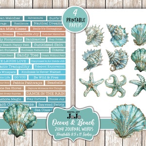 Ocean Junk Journal Words, Beach Printable Word Labels, Scrapbook ...