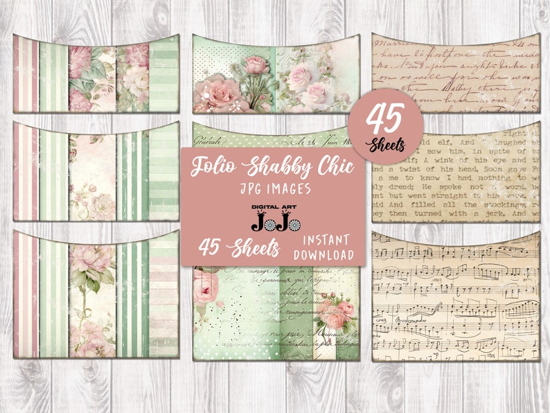 Digital Junk Journal Folio Printable Kit, Shabby Chic Papers, Handmade ...