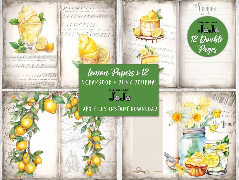 Citrus Lemons Junk Journal Printable Papers, Vintage Lemonade Collage ...