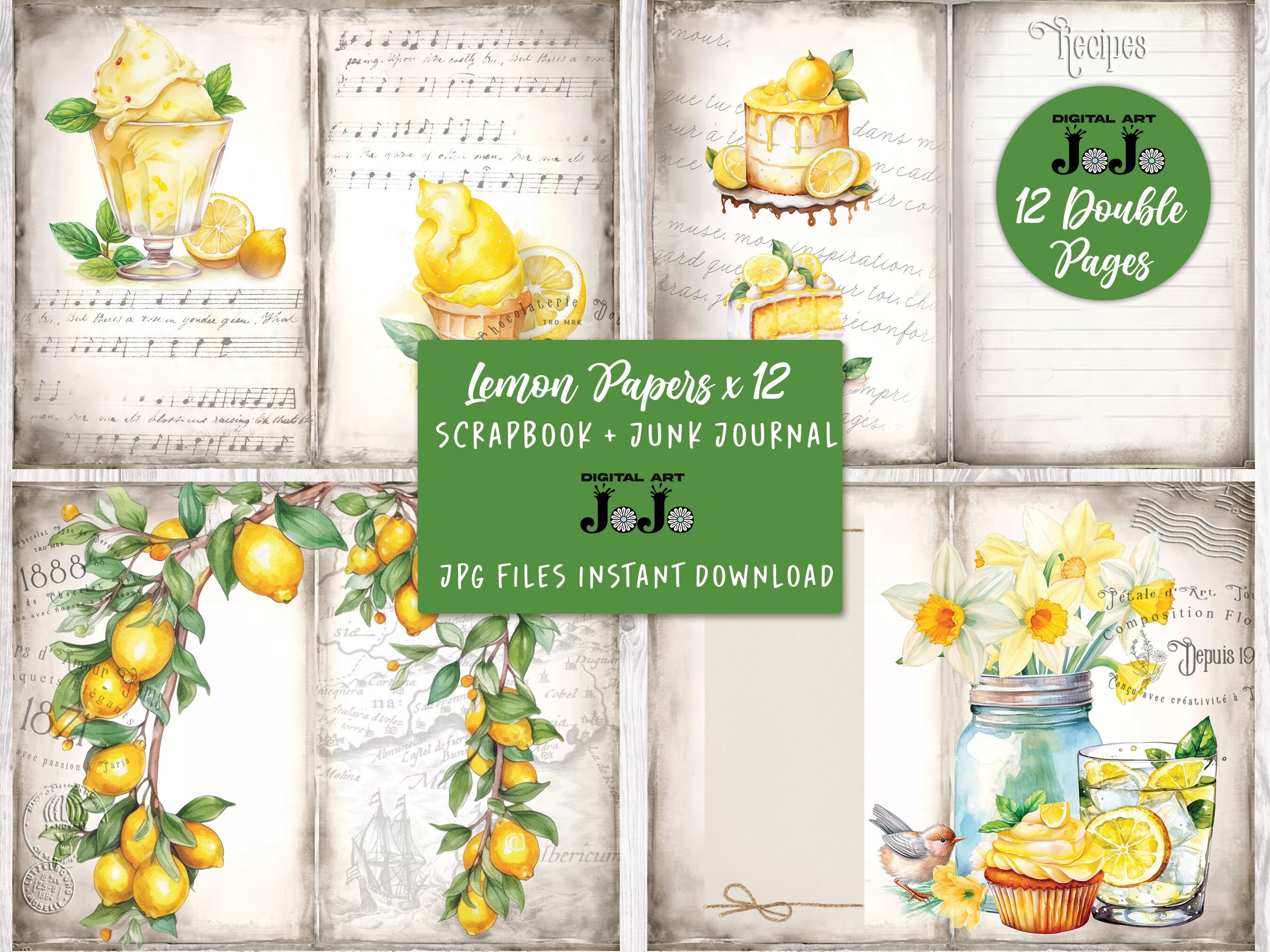 Citrus Lemons Junk Journal Printable Papers, Vintage Lemonade Collage ...