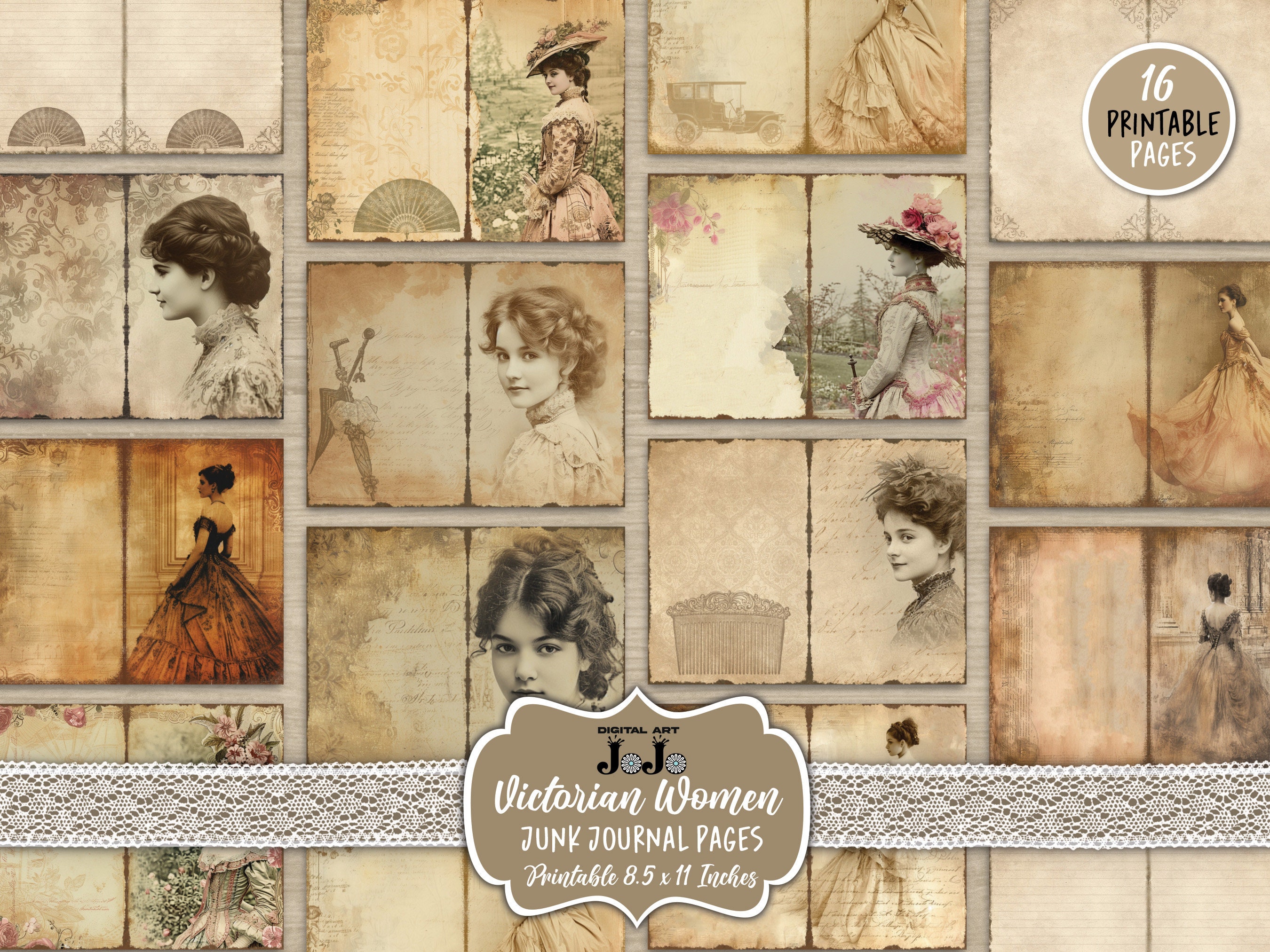 Victorian Woman Junk Journal Pages, Vintage Digital Papers Pack ...