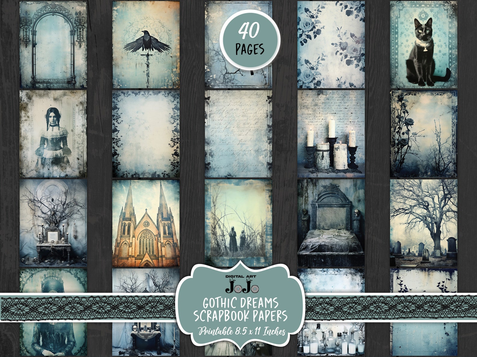 Gothic Junk Journal Pages, Scrapbooking Papers Kit, Collage Sheets ...