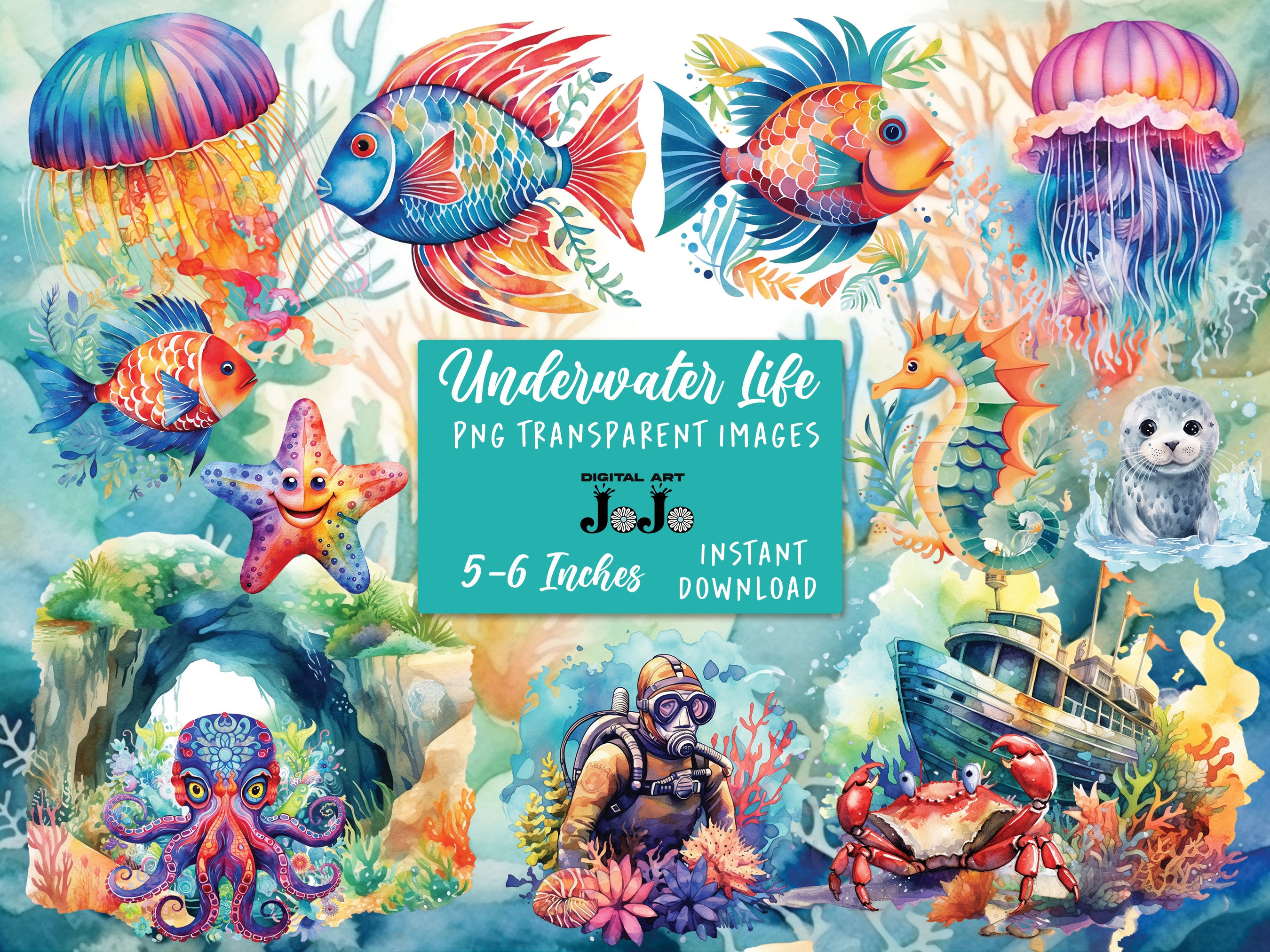 Sealife Clipart, Underwater Clipart, Commercial Use PNG, Coral Reef ...