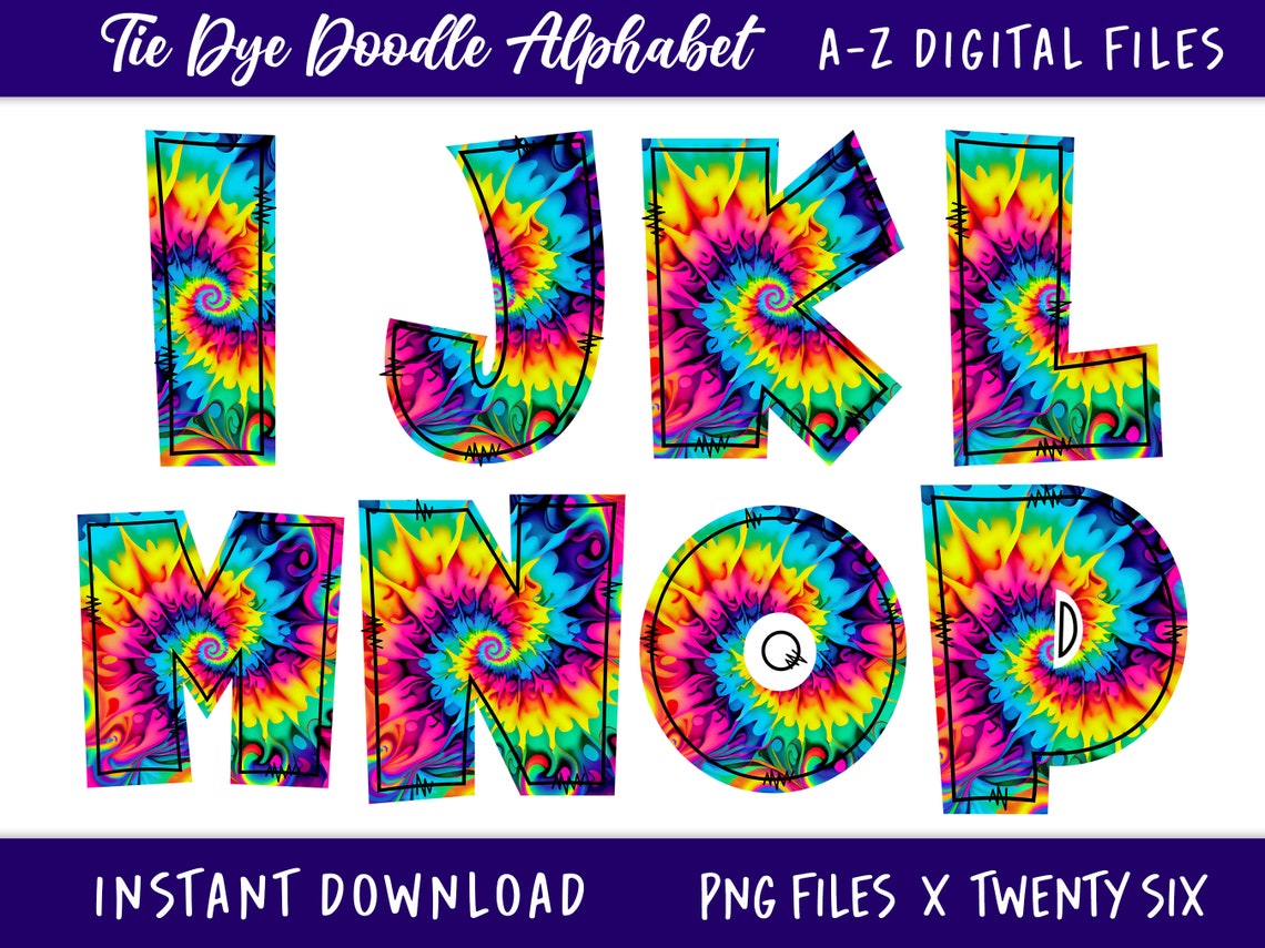 Rainbow Tie Dye Alphabet PNG Bundle Colorful Tie Dye Color - Etsy