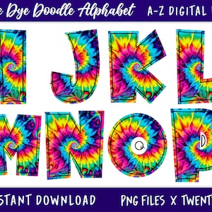 Rainbow Tie Dye Alphabet PNG Bundle, Colorful Tie Dye Color Fill ...