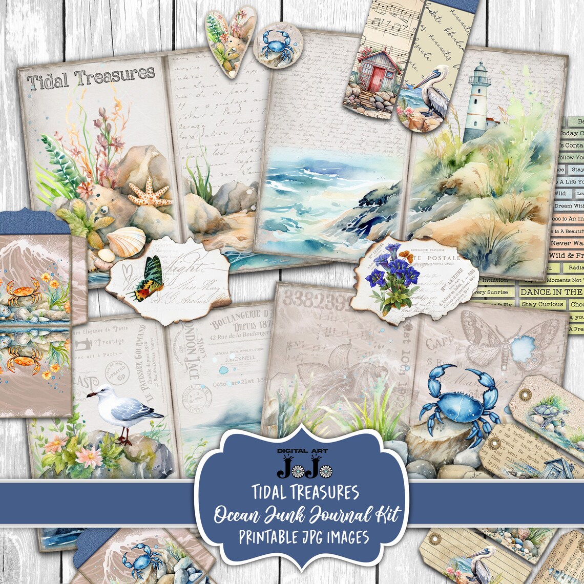 Ocean Junk Journal Kit, Digital Summer Beach Papers, Seaside Pages ...