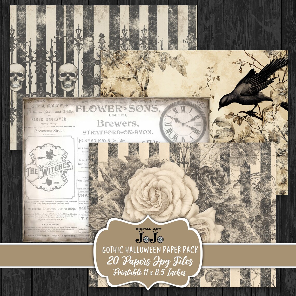 Halloween Digital Paper Pack, Printable Scrapbook Sheets, Journal Pages ...