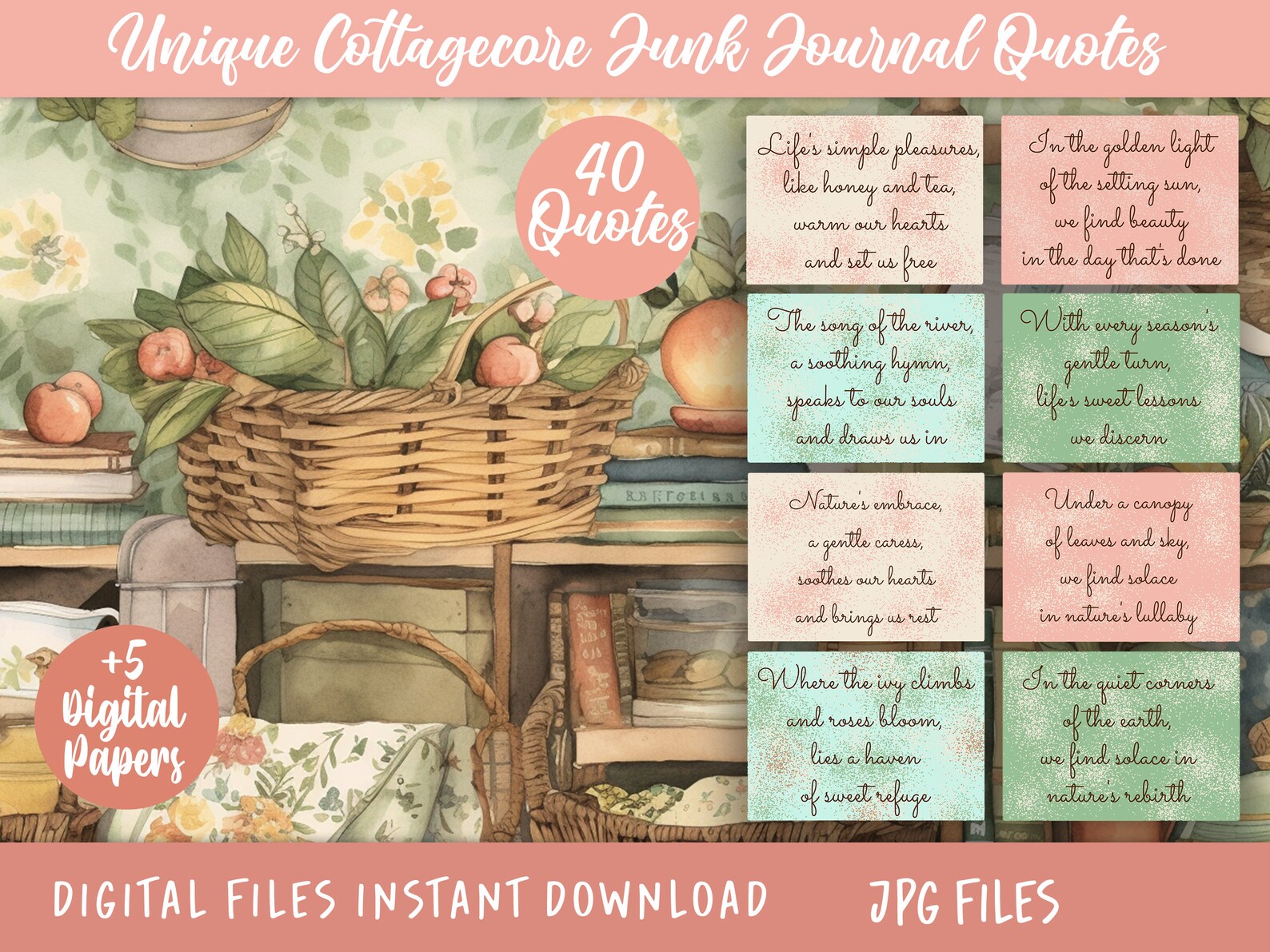 Cottagecore Junk Journal Digital Words Printable Ephemera - Etsy