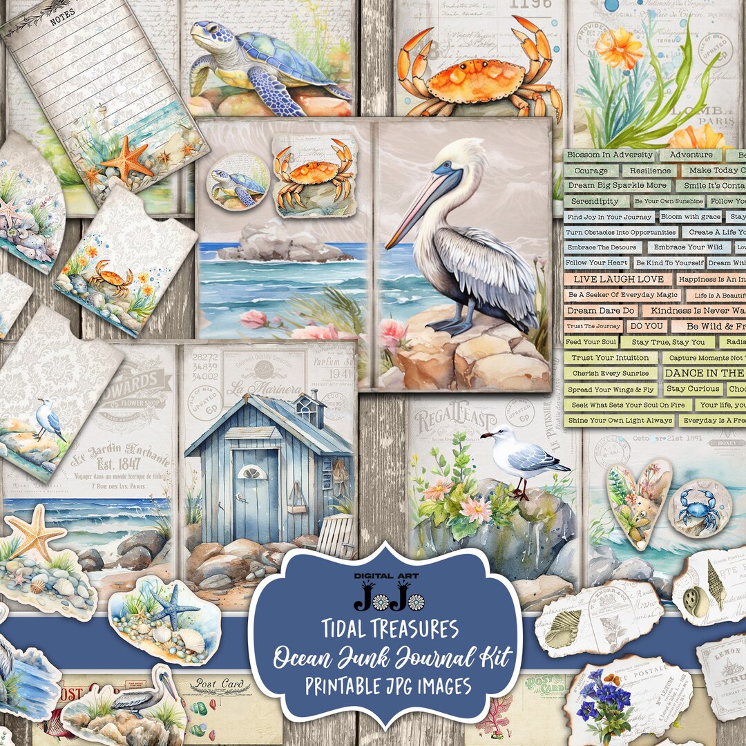 Ocean Junk Journal Kit, Digital Summer Beach Papers, Seaside Pages ...