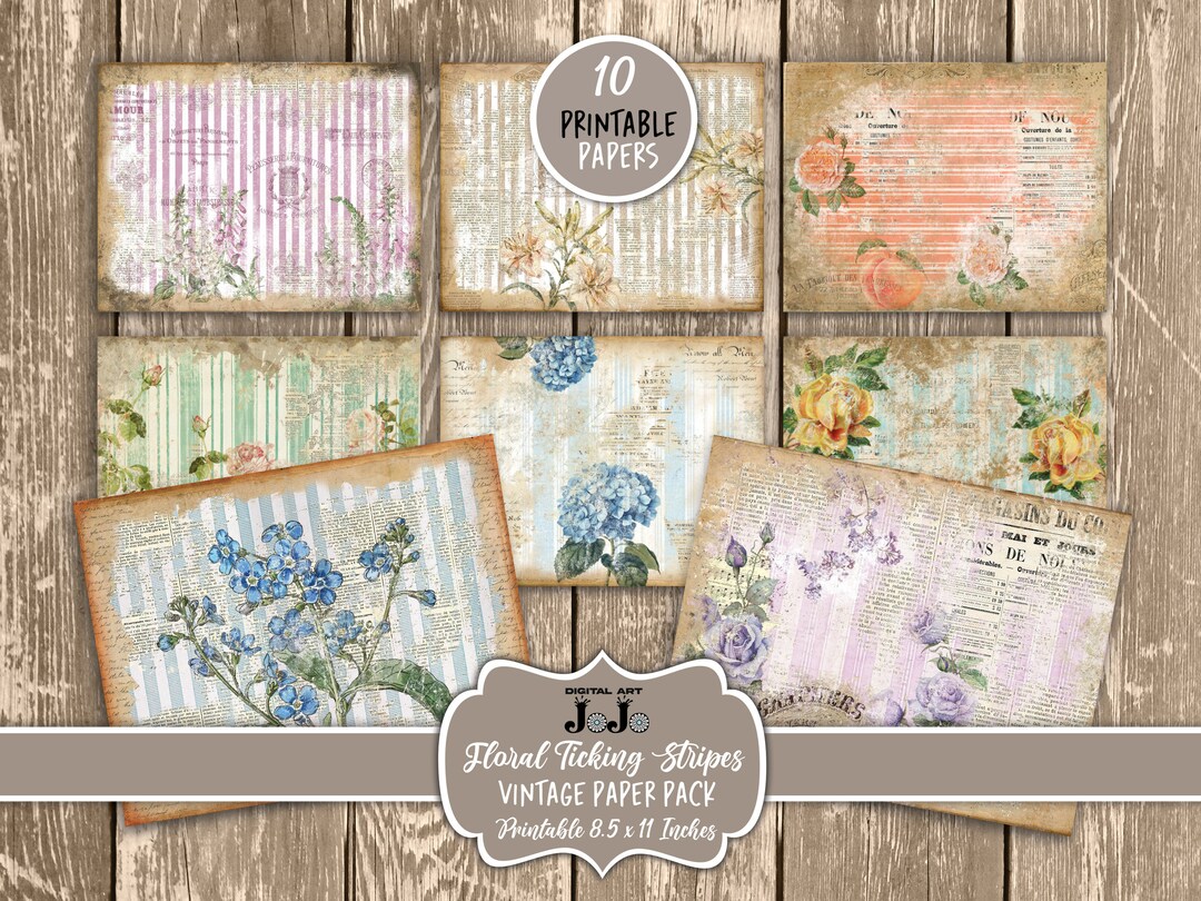Shabby Ticking Stripes Papers, Printable Junk Journal Ephemera, Chic ...