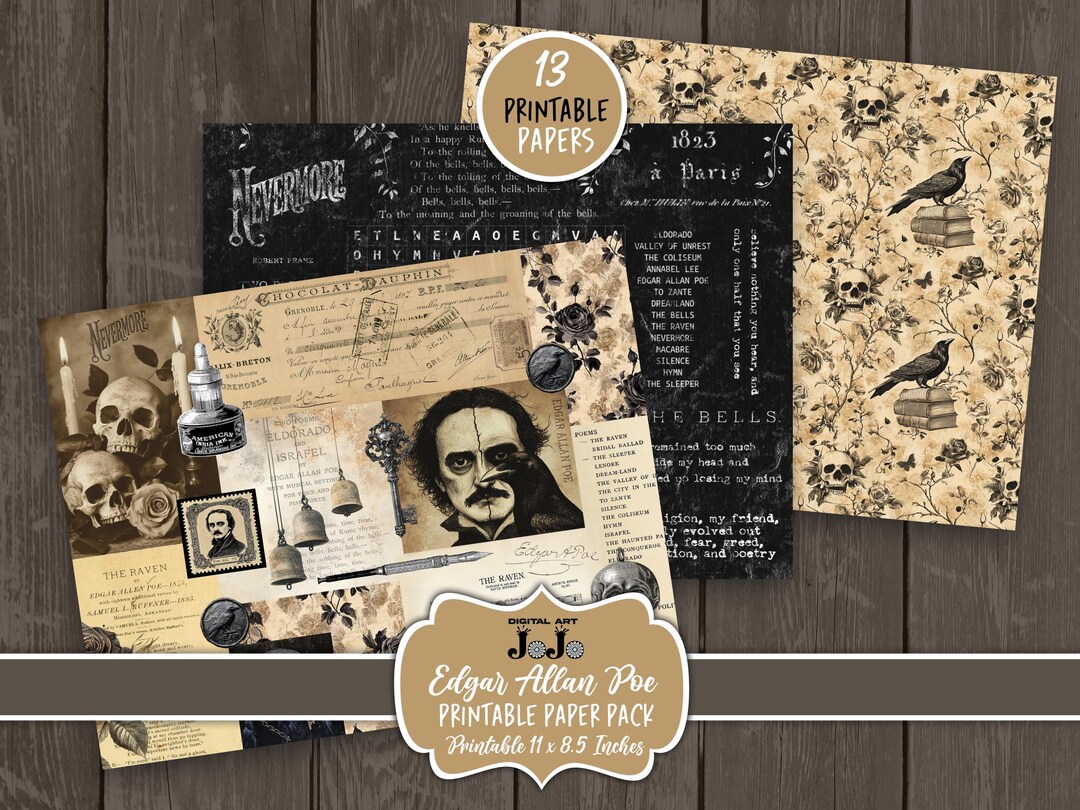Edgar Allan Poe Junk Journal Papers, Vintage Gothic Pages, Printable ...