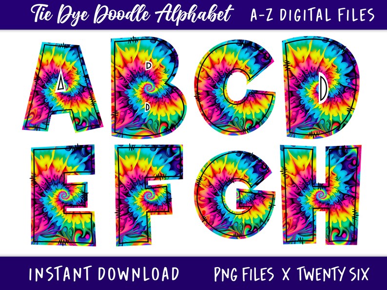 Rainbow Tie Dye Alphabet PNG Bundle Colorful Tie Dye Color - Etsy