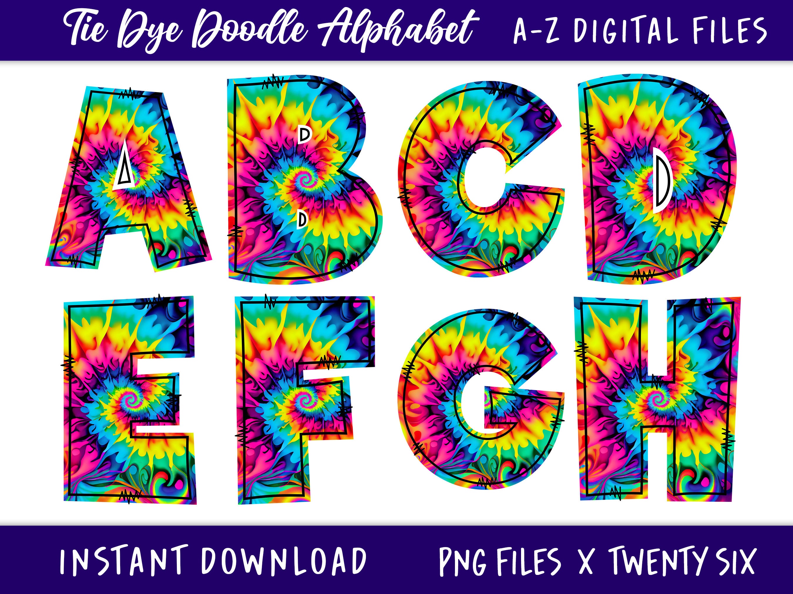 Rainbow Tie Dye Alphabet PNG Bundle Colorful Tie Dye Color - Etsy