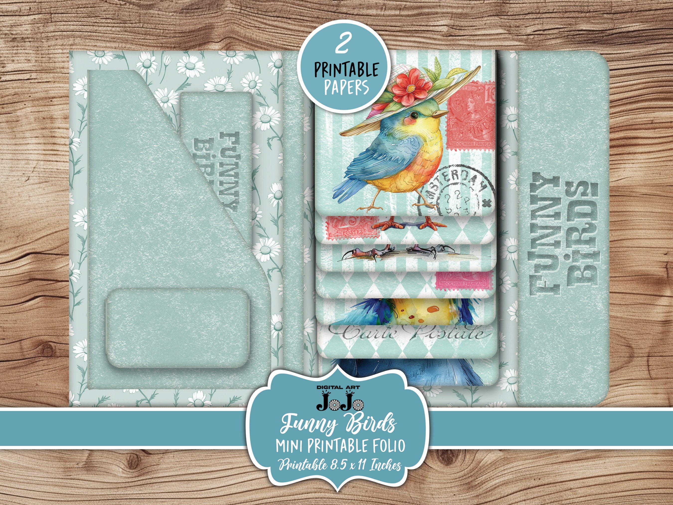Funny Birds Printable Folio, Junk Journal Ephemera Kit, Whimsical ...