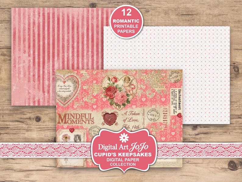Valentine Junk Journal Digital Paper, Love Heart Scrapbook Pages Set ...
