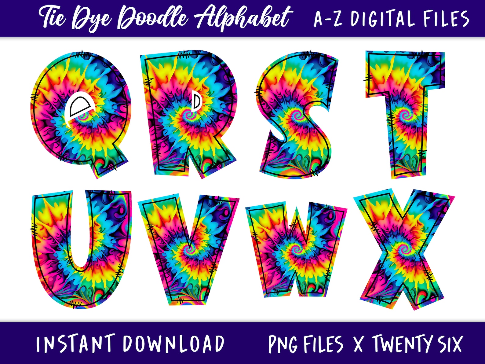 Rainbow Tie Dye Alphabet PNG Bundle Colorful Tie Dye Color - Etsy