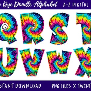 Rainbow Tie Dye Alphabet PNG Bundle, Colorful Tie Dye Color Fill ...