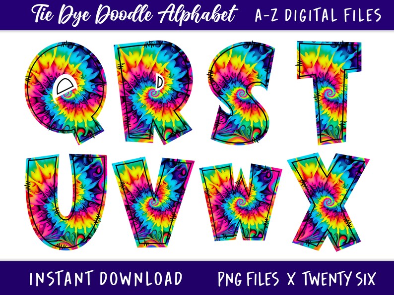 Rainbow Tie Dye Alphabet PNG Bundle Colorful Tie Dye Color - Etsy