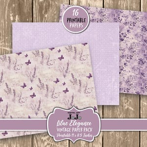 Lilac Vintage Junk Journal Papers, Scrapbook Purple Set, Digital ...
