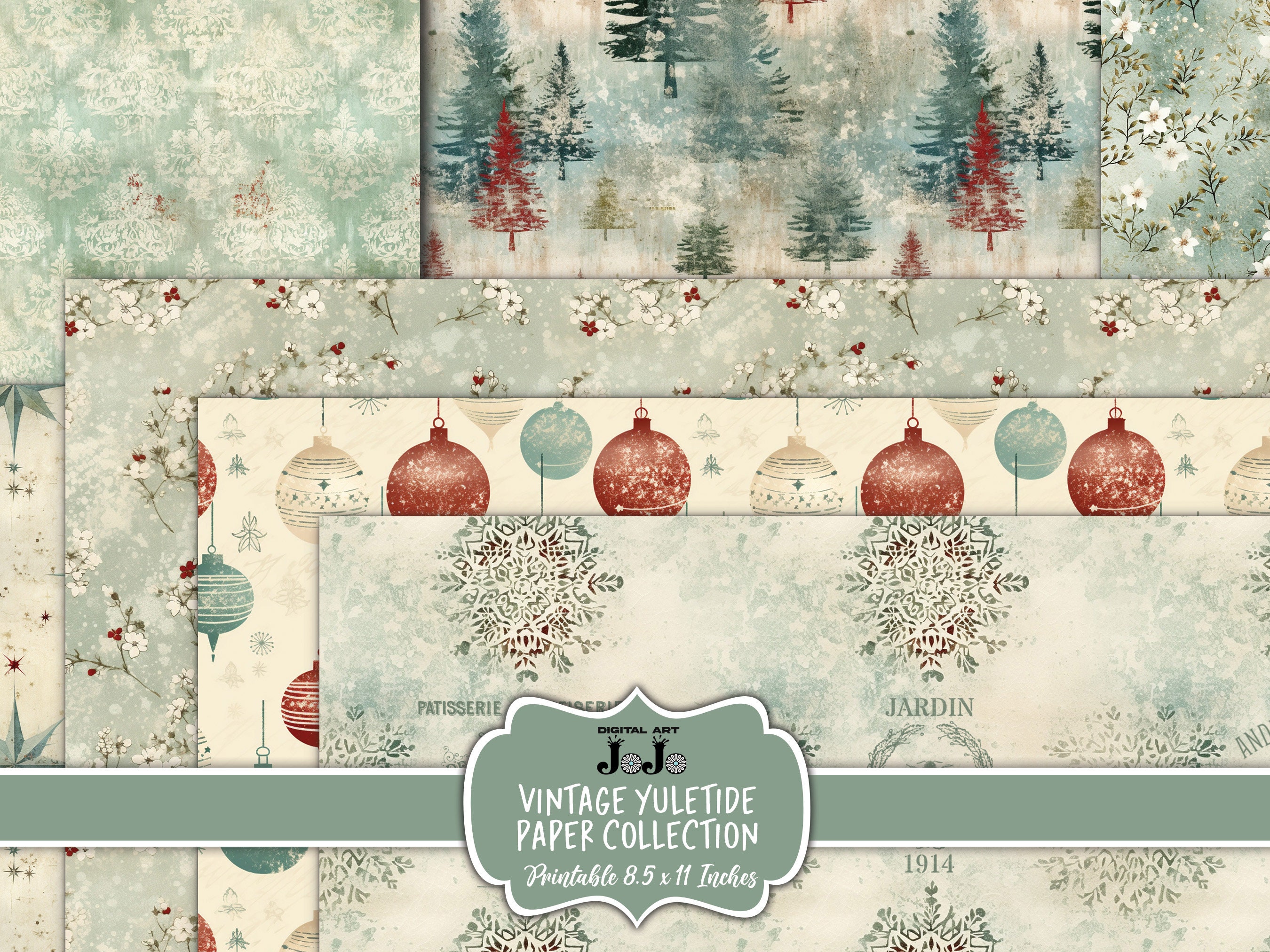 Vintage Christmas Junk Journal Papers, Winter Digital Kit, Printable ...