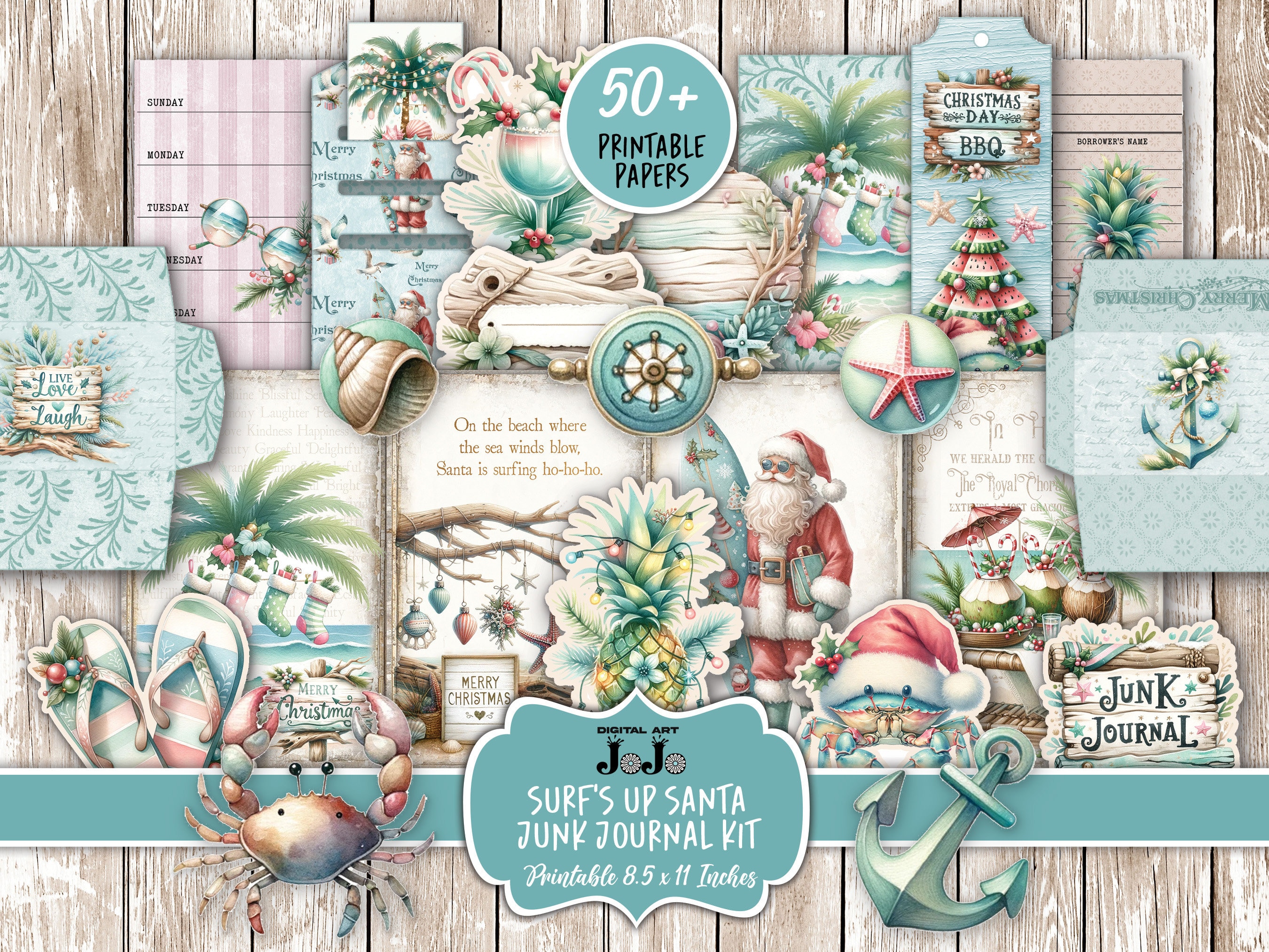 Christmas Beach Junk Journal Kit, Tropical Festive Ephemera Bundle ...