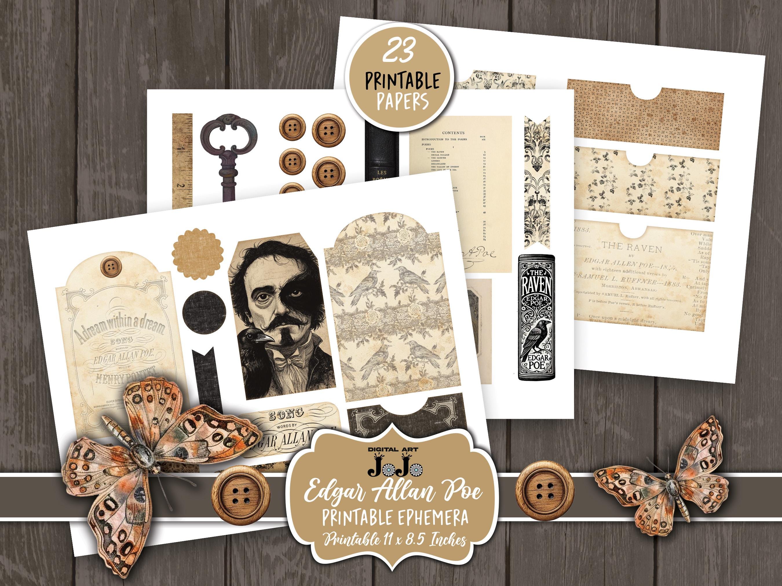 Edgar Allan Poe Ephemera, Junk Journal Embellishment Kit, Printable ...