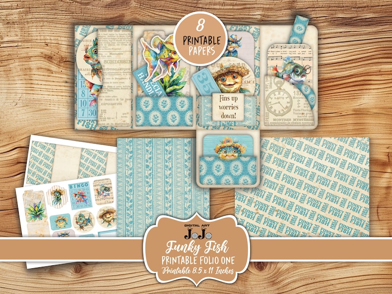 Funky Fish Printable Folio, Junk Journal Ephemera Kit, Whimsical ...